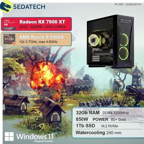 Sedatech Gaming Watercooling • AMD Ryzen 9 5900X • RX 7900 XT • 32 Go RAM • 1To SSD M.2 ...