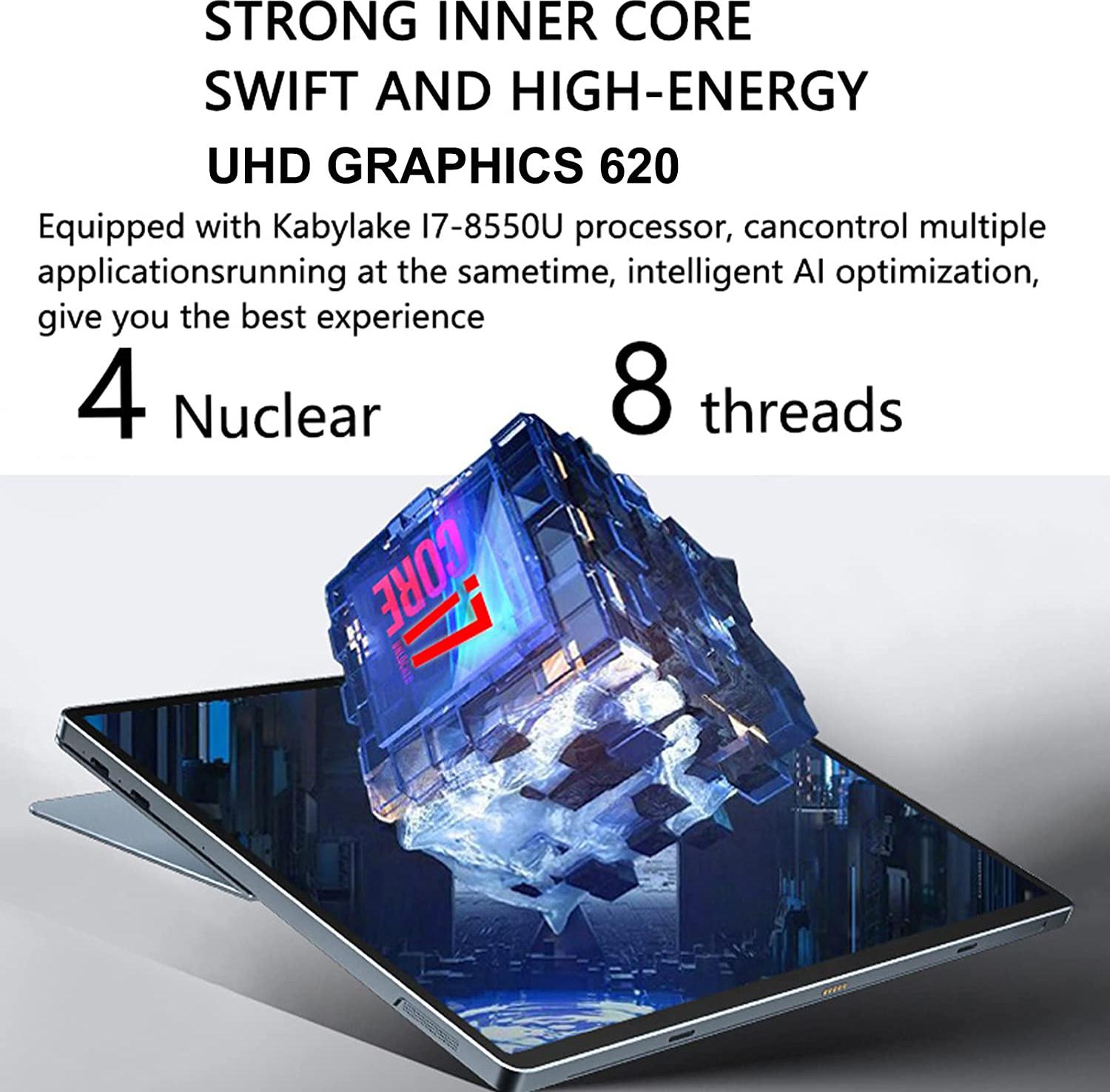 KUU 2 en 1, 16 Go RAM 512 Go ROM Intel Core I7-8550U CPU 12,6 pouces ...