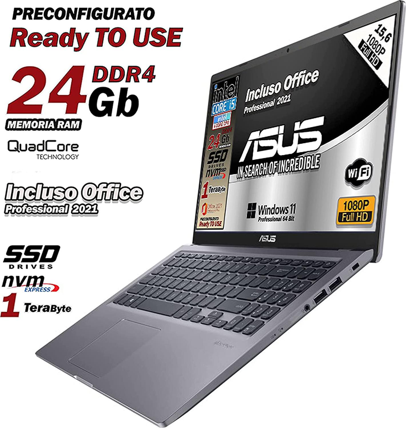 ASUS processeur Intel i3 de 11 Gen, SSHD 756 Go, RAM 12 Go DDR4, écran 15,6 Full HD, Wi-fi, Bt ...
